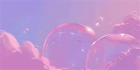 Ethereal Pastel Landscape With Floating Iridescent Bubbles Amidst