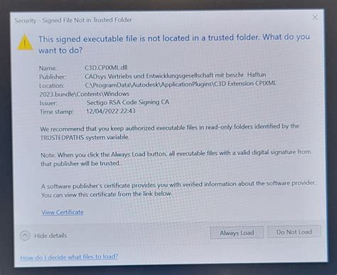 Civil 3d 2003 On Startup Program Throws A Prompt This Signed