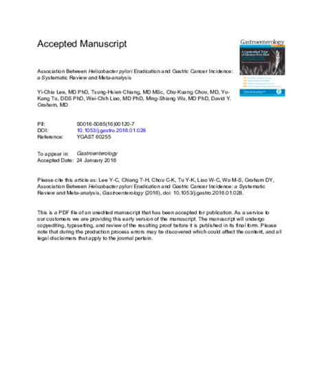 Pdf Association Between Helicobacter Pylori Eradication And Gastric Cancer Incidence A