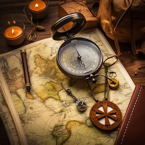 Premium Ai Image Adventure And Exploration With A Map Compass And
