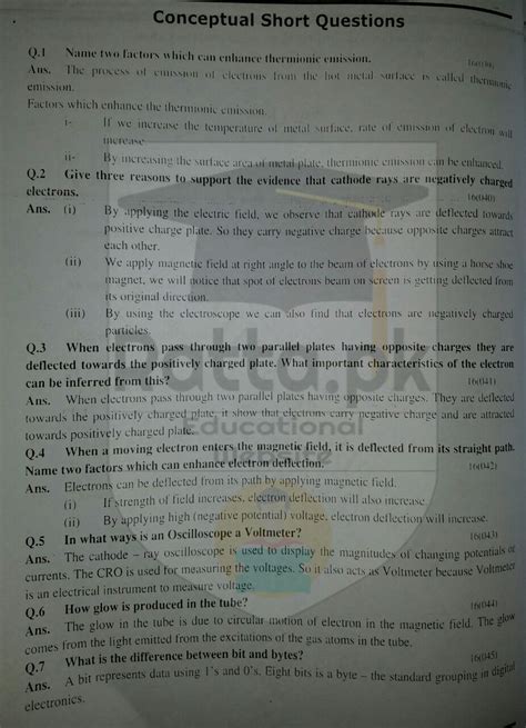 10th Physics Chapter 16 Questions Matric Physics Notes Rattapk