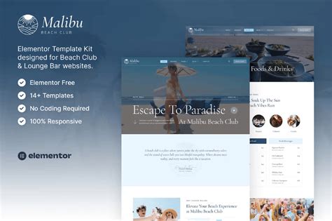 Malibu Beach Club And Lounge Bar Elementor Template Kit