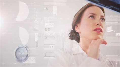 Analyzing Data With Digital Graphs Overlay Woman In Lab Coat In School Stock Video Video Of