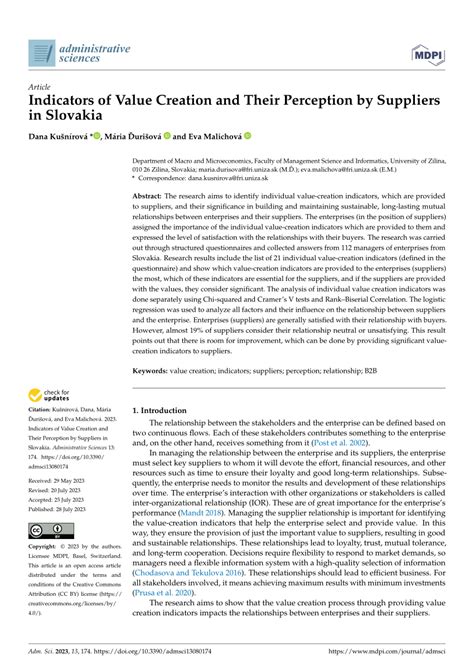 Pdf Indicators Of Value Creation And Their Perception By Suppliers In