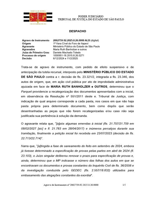 Despacho Poder Judiciário Tribunal De Justiça Do Estado De São Paulo