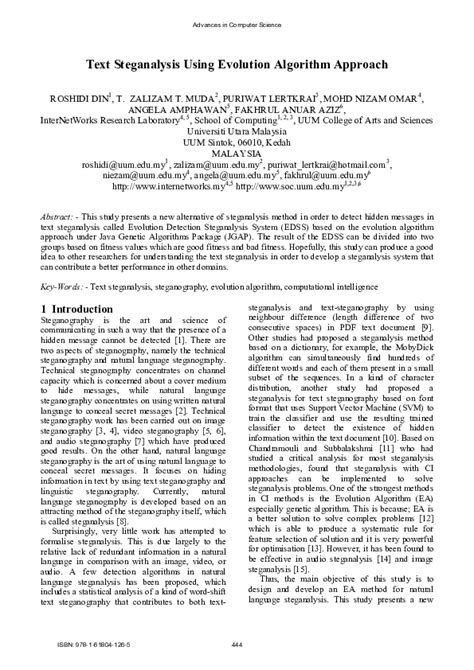 Pdf Text Steganalysis Using Evolution Algorithm Approach