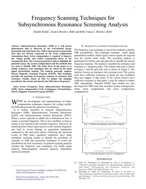 Pdf Frequency Scanning Techniques For Subsynchronous Resonance