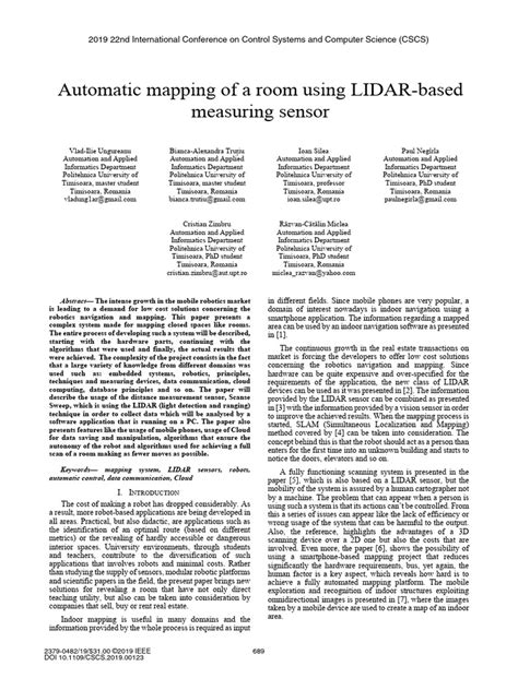 Automatic Mapping Of A Room Using Lidar Based Measuring Sensor Pdf