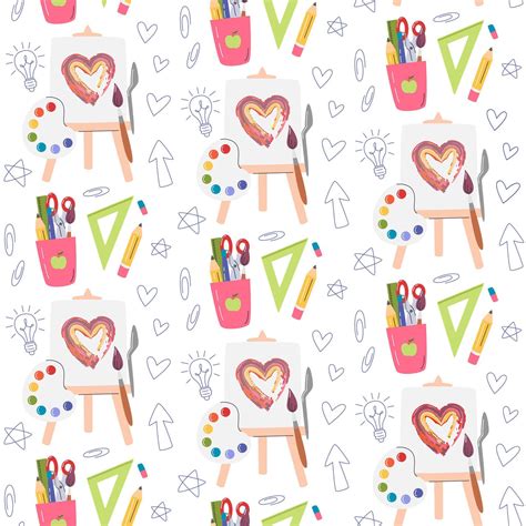 Supplies Seamless Pattern For Creative Art Classes Education Concept