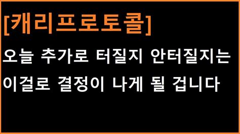 캐리프로토콜 코인 지금 상황은 아주 순조로우나 더 오래 끌기 시작한다면 Youtube