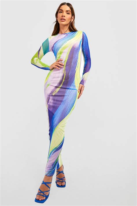 Abstract Mesh Maxi Dress Boohoo Uk