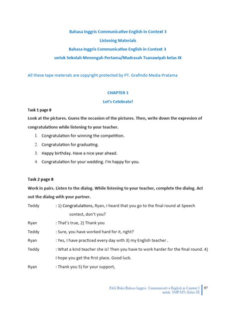Listening Transcript Bahasa Inggris Communicative English In Context 3