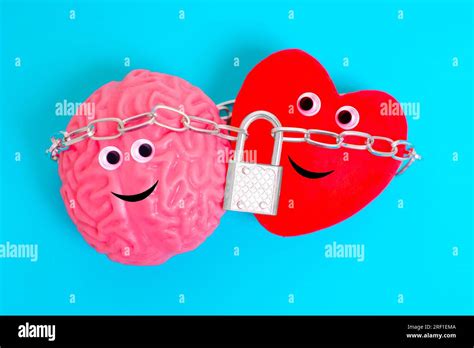 Cute Anthropomorphic Heart And Brain Characters Bound Tightly Together