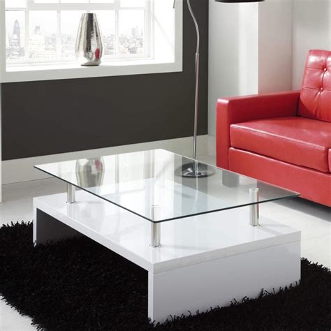 Tiffany White High Gloss Rectangular Glass Top Coffee Table Furniture123