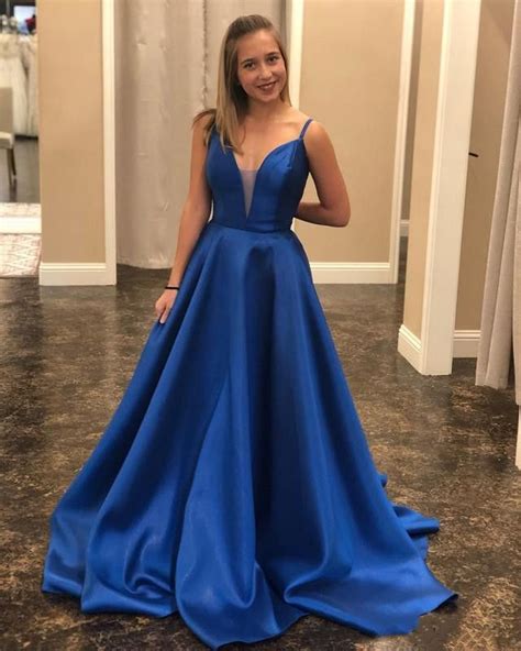 Royal Blue Satin Thigh High Slit Puffy Prom Dress Ubicaciondepersonas
