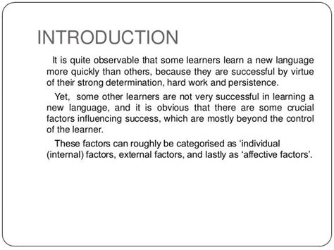 Factors Affecting Second Language Acquisition