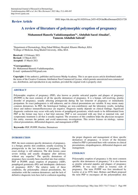 PDF A Review Of Literature Of Polymorphic Eruption Of Pregnancy