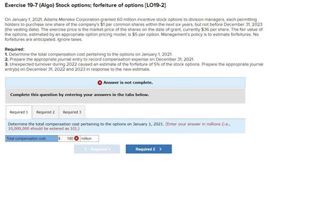 Solved Exercise Algo Stock Options Forfeiture Of Chegg Com