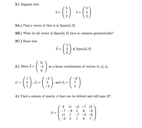 solved 2 suppose that 2a find a vector w that is in span