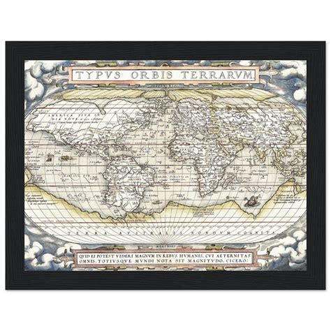 Vintage Map Poster Ortelius 1570 World Map Replica Framed Antique Style Wall Art Print For