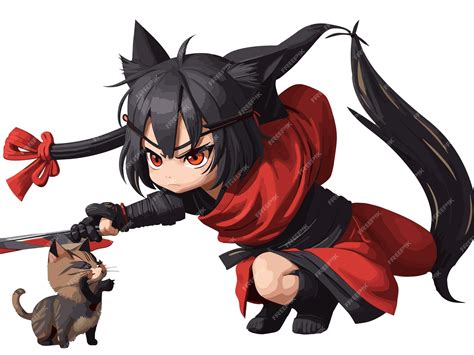 Premium Vector Vector Illustration Ninja Holding Sword Cartoon White