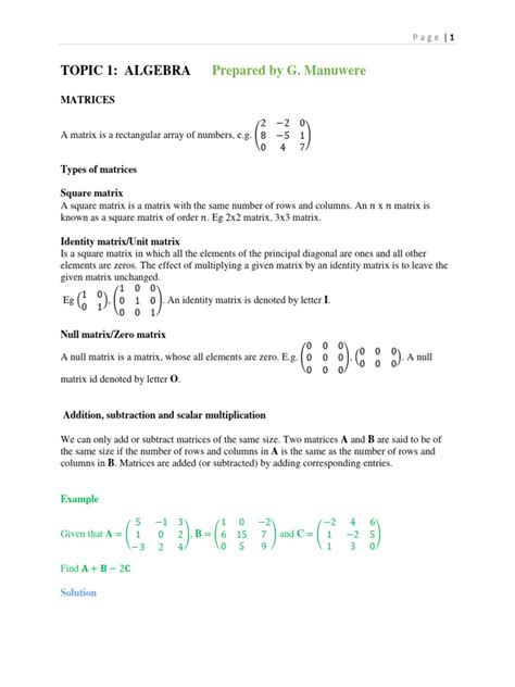 Matrices By Gmanuwere Pdf Matrix Mathematics Mathematical Analysis