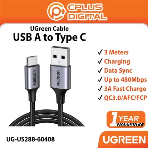 Ugreen Usb A Type C Cable M M M M Nickel Plating Aluminum Braid Gray Black