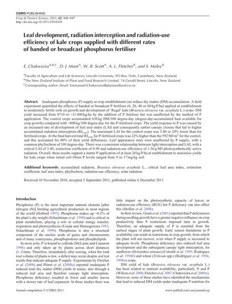 Pdf Leaf Development Radiation Interception And Radiation Use Efficiency Of Kale Crops