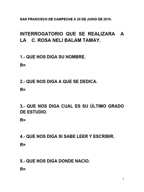 Interrogatorio A Rosa Neli Balam Tamay Pdf Salud Mental