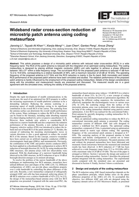 Wideband Radar Cross Section Reduction Of Microstrip Patch Antenna Using Coding Metasurface