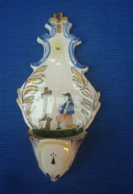 V BÉNITIER ANCIEN Faïence de Quimper HB Décor de Breton en Prière EUR PicClick FR