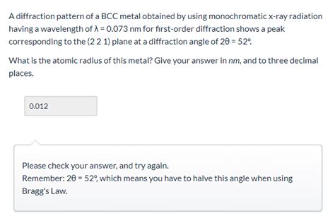 Solved A Diffraction Pattern Of A Bcc Metal Obtained By