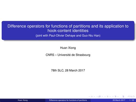 PPT Difference Operators For Functions Of Partitions And Its