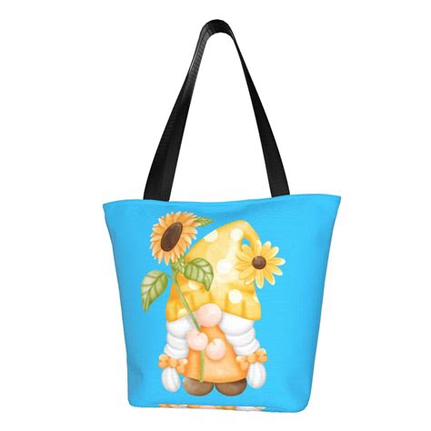 Adobk Sunflower Gnomes Canvas Tote Bag Vintage Tote Bag Shopping Bags