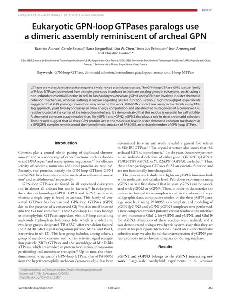 Pdf Eukaryotic Gpn Loop Gtpases Paralogs Use A Dimeric Assembly Reminiscent Of Archeal Gpn