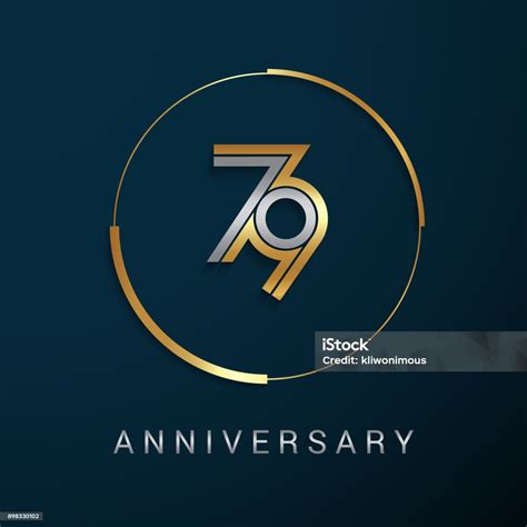 79周年紀念標誌與金子和銀色多線性數位在一個金黃圈子 隔絕在黑暗的背景向量圖形及更多事件圖片 事件 典禮 圓形 Istock
