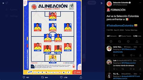 Colombia Vs México Estas Son Las Alineaciones Titulares Para El