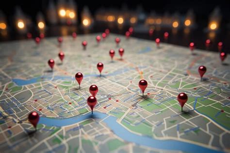 Premium Ai Image Urban Navigation Red Pins On City Map Guiding