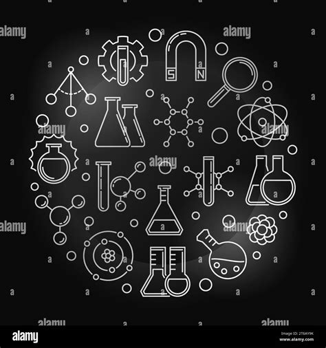 Chemical Physics Vector Silver Round Illustration In Outline Style On
