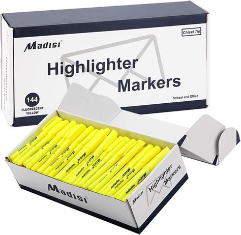 Madisi Highlighters Chisel Tip Fluorescent Yellow Bulk Pack 144 Count Office