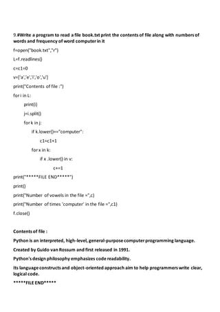 CBSE Class 12 Computer practical Python Programs and MYSQL | DOCX | Programming Languages ...