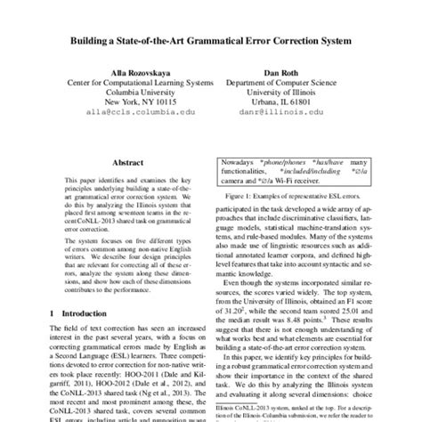 Building A State Of The Art Grammatical Error Correction System Acl Anthology