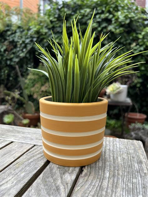 Blue Diagonal Zebra Planter 6x8 Inch Alex Beck Ceramics