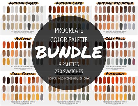 Procreate Color Palette Bundle 9 Palettes Fall Instant Download Digital File Color