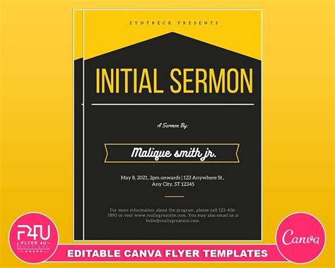 Initial Sermon Flyer Diy Canva Initial Sermon Flyer Template Editable