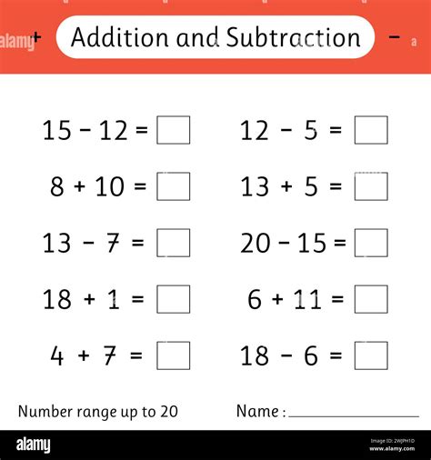 Addition And Subtraction Number Range Up To 20 Math Worksheet For