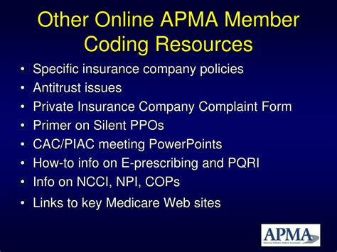 PPT 2011 APMA CODING RESOURCE CENTER PowerPoint Presentation Free Download ID 1477888