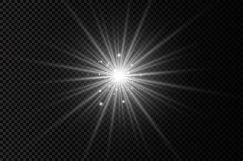 白い輝く光のバーストが輝く明るい星の太陽光線の光効果太陽の光のフレア Premiumベクトル素材