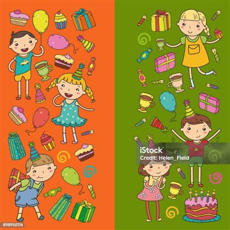 생일 벡터 디자인 생일 모자 파티 그리고 축 하 유치원 아이 들 학교 파티 아이 벡터 일러스트입니다 2 3 살에 대한 스톡 벡터