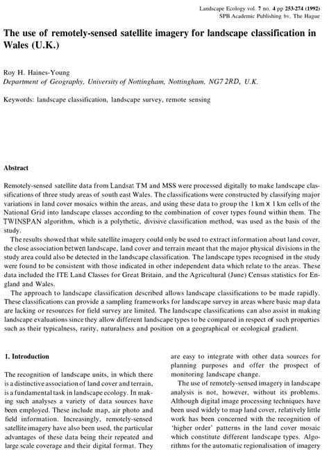 Pdf The Use Of Remotely Sensed Satellite Imagery For Landscape Classification In Wales Uk